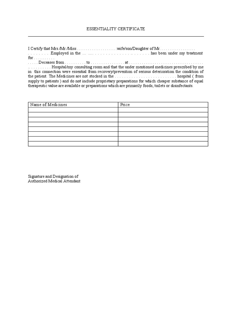 Essentiality Certificate | PDF