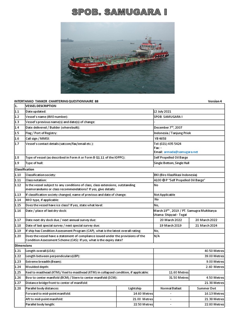 Tanker Chartering Questionnaire 88 | PDF | Tonnage | Ships
