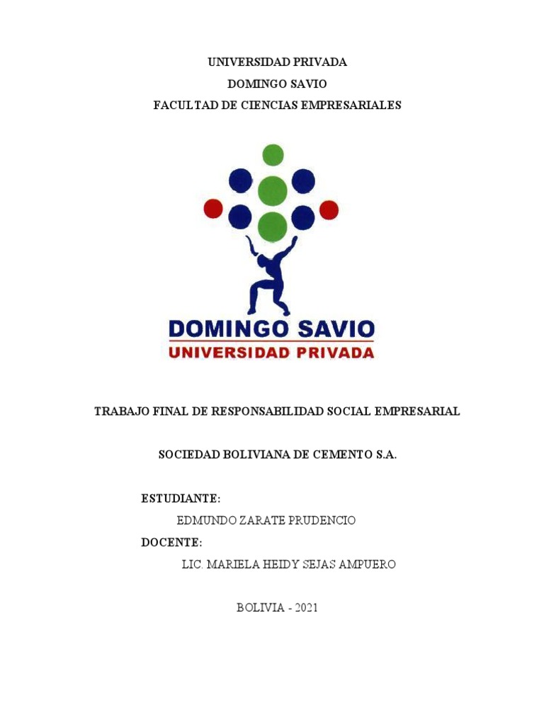 Trabajo Final RSE SOBOCE | PDF | Desarrollo sostenible | Calidad (comercial)