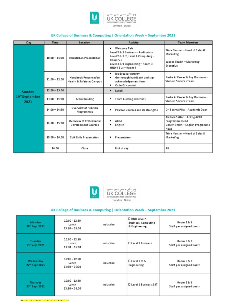 Orientation Week Schedule: Welcoming New Students and Providing ...