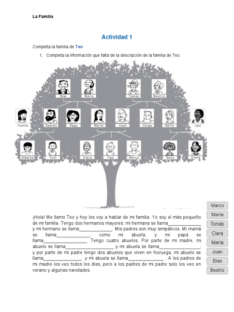 Actividad sobre la familia de Teo | PDF