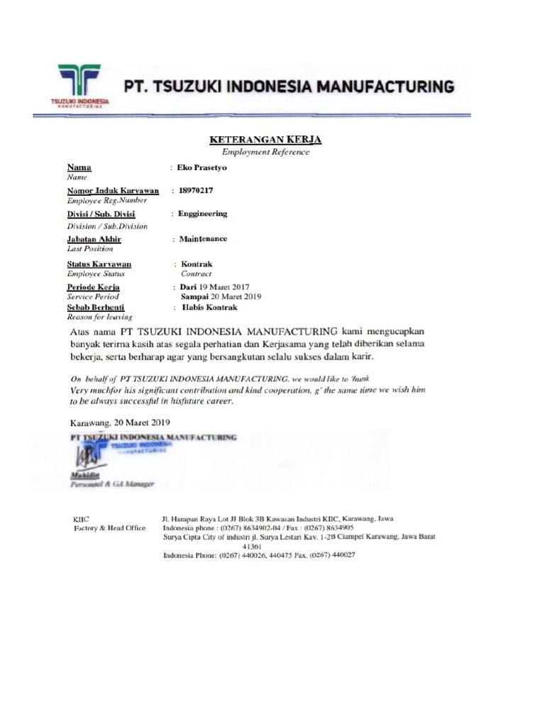 Paklaring PT Tsuzuki | PDF