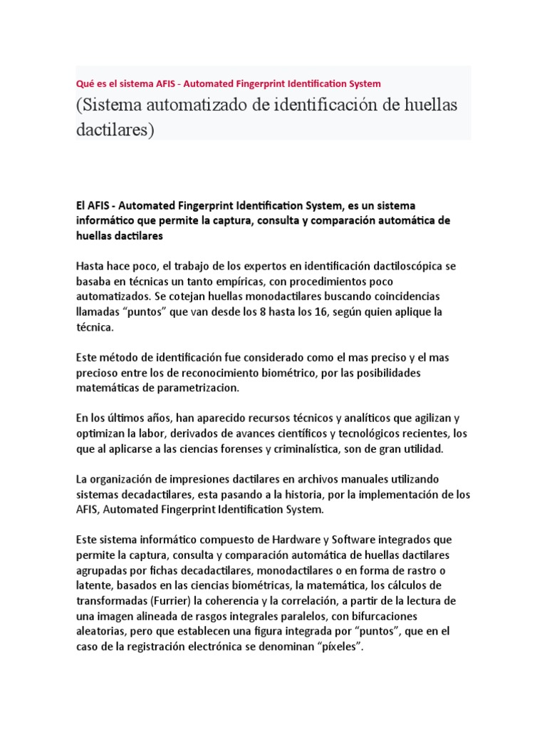 Qué Es El Sistema AFIS | PDF | Microscopio electrónico | Química