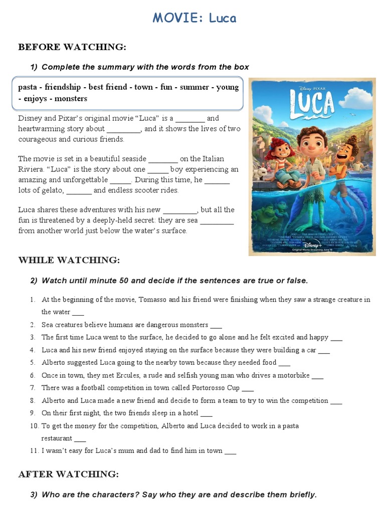 Film Luca Activities. | PDF