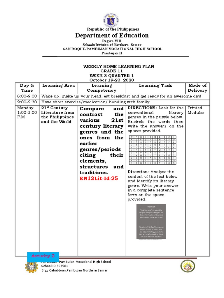 Weekly Home Learning Plan 3 | PDF | Physical Fitness | Relativism