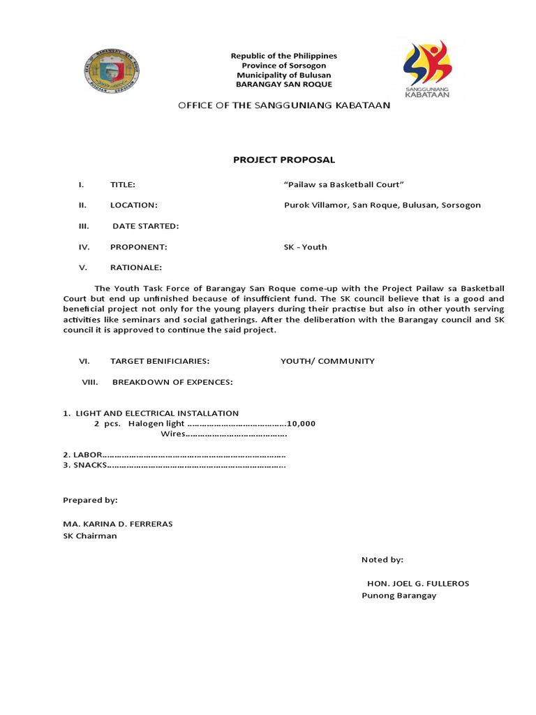 Office of The Sangguniang Kabataan: Project Proposal | PDF