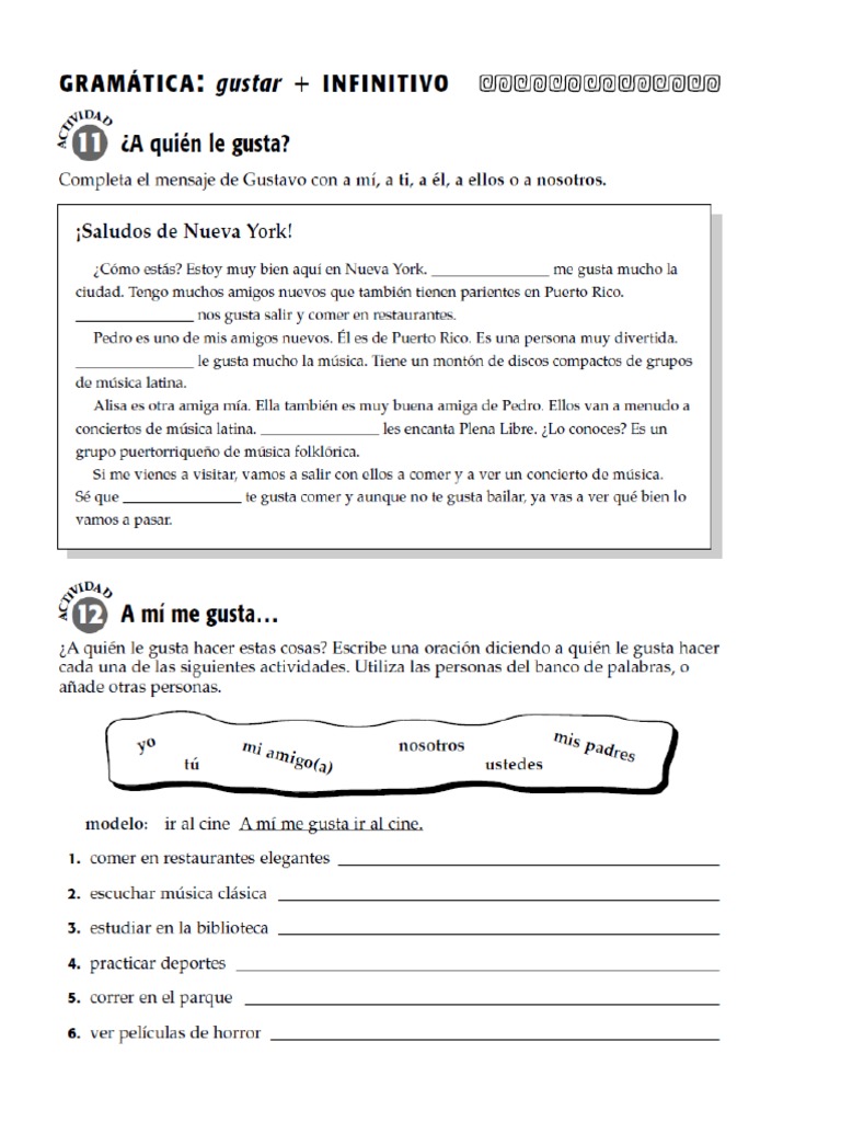 Gustar Verb Practice Worksheet | PDF