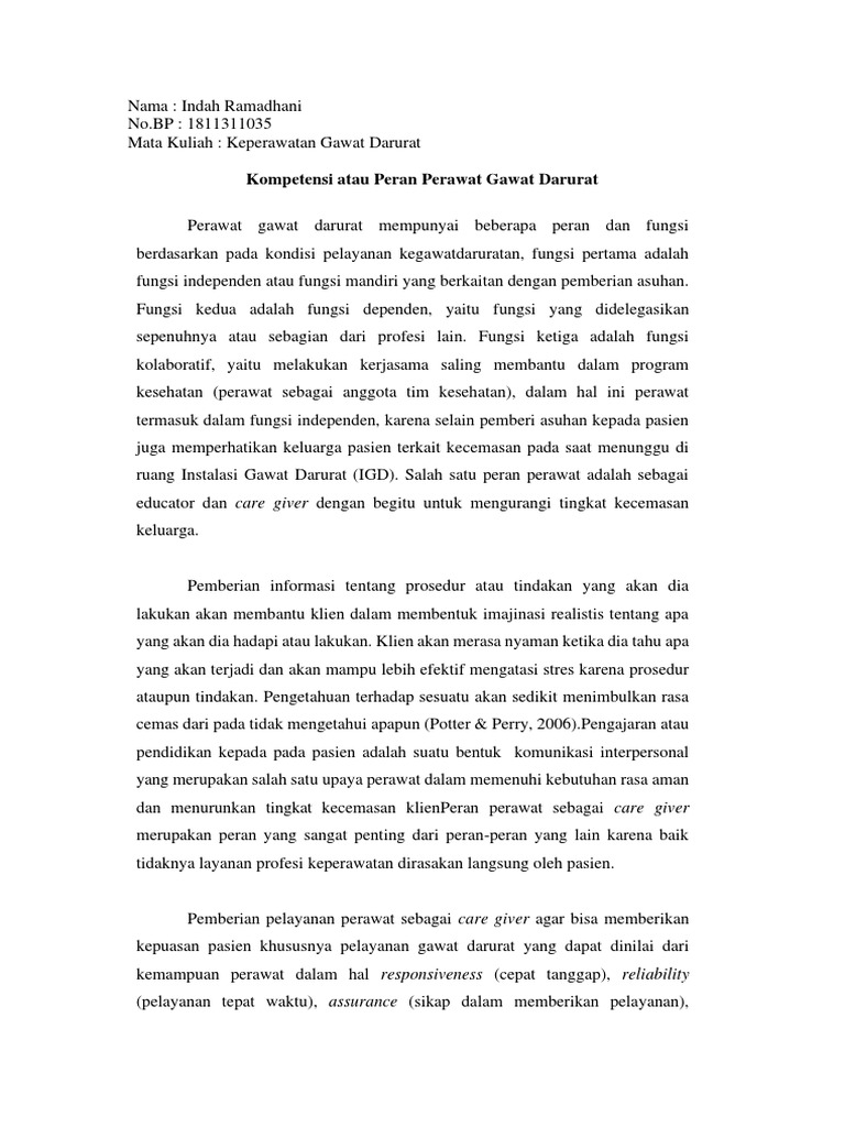 Peran Perawat Atasi Kecemasan di IGD | PDF