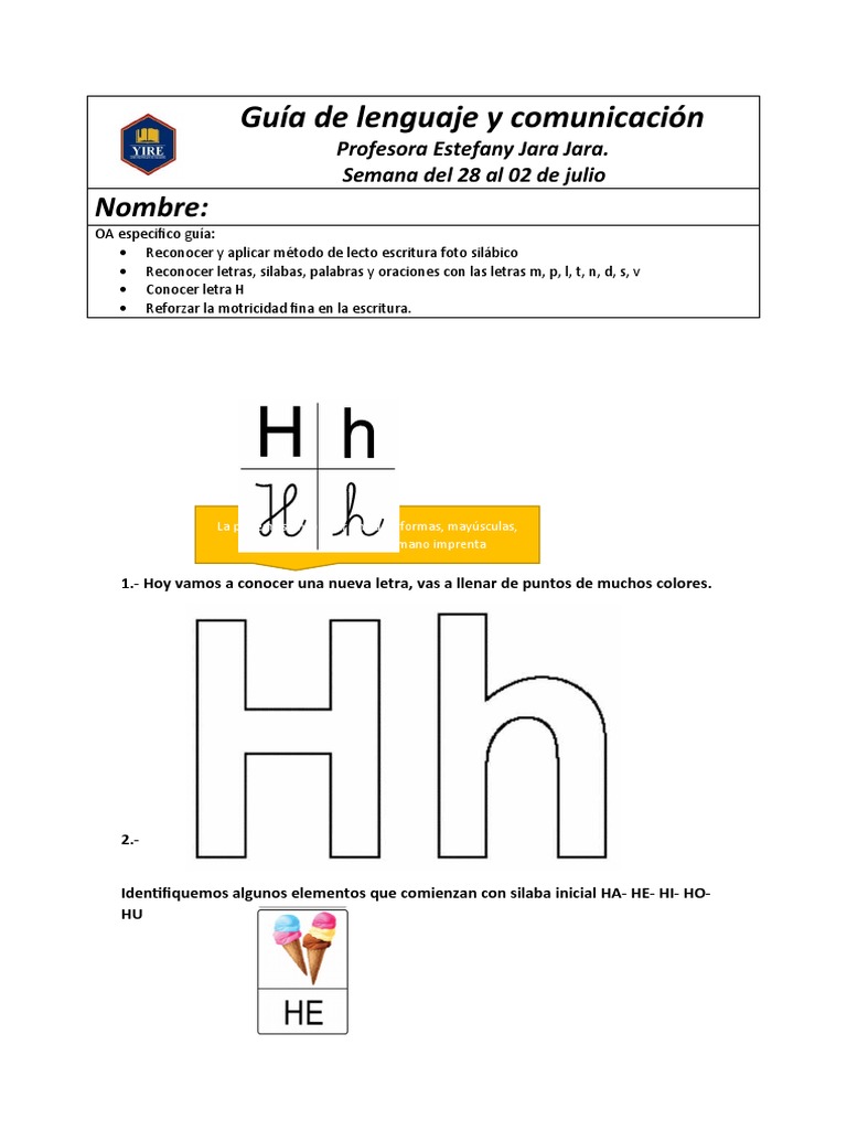 Guía Foto Silabico Letra H | PDF