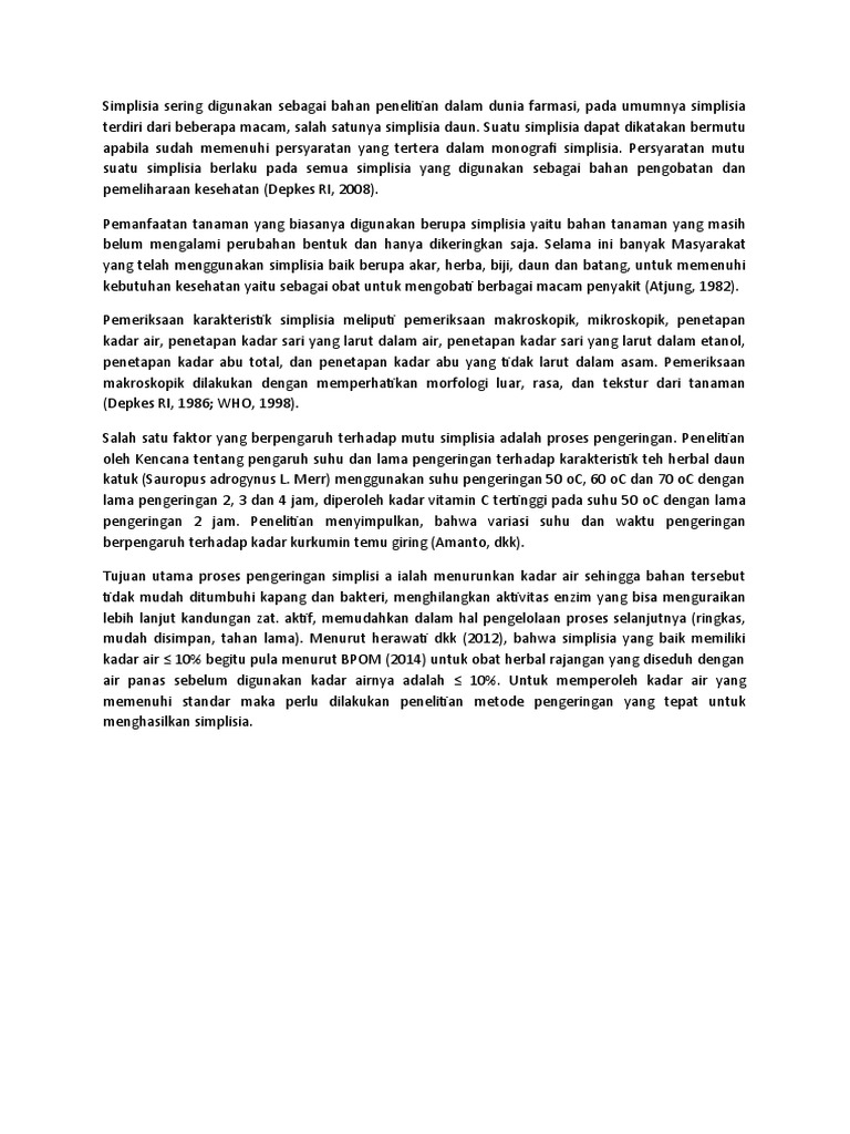 Pengaruh Pengeringan pada Mutu Simplisia | PDF