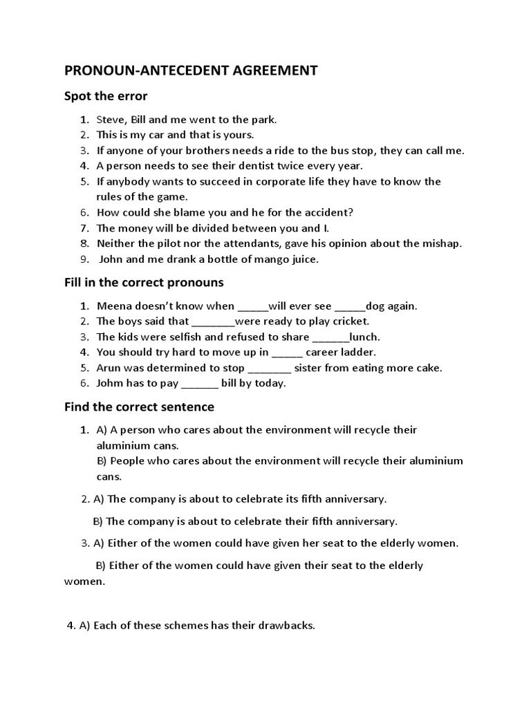 Pronoun-Antecedent Agreement | PDF