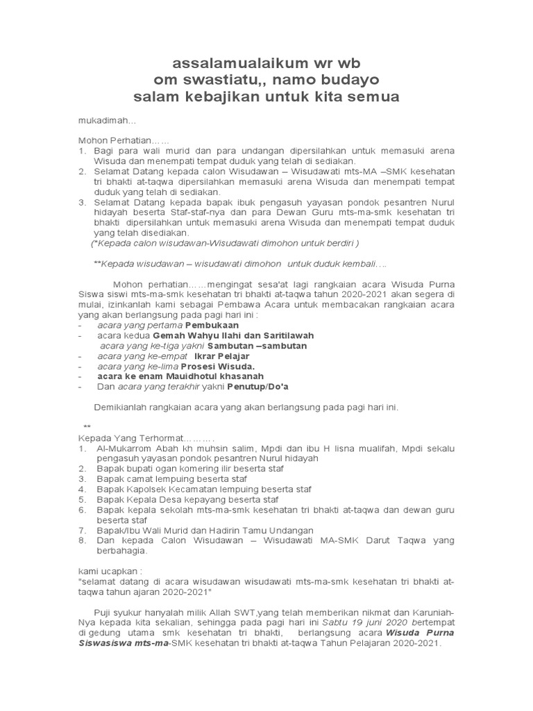 Contoh Teks MC Wisuda Siswa | PDF