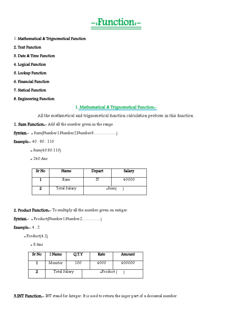 Mathematical & Trignometical Function | PDF | Workweek And Weekend | Arithmetic