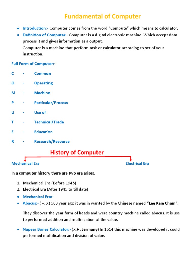 An Introduction to the Fundamentals of Computers: Exploring their History, Components, Types and ...