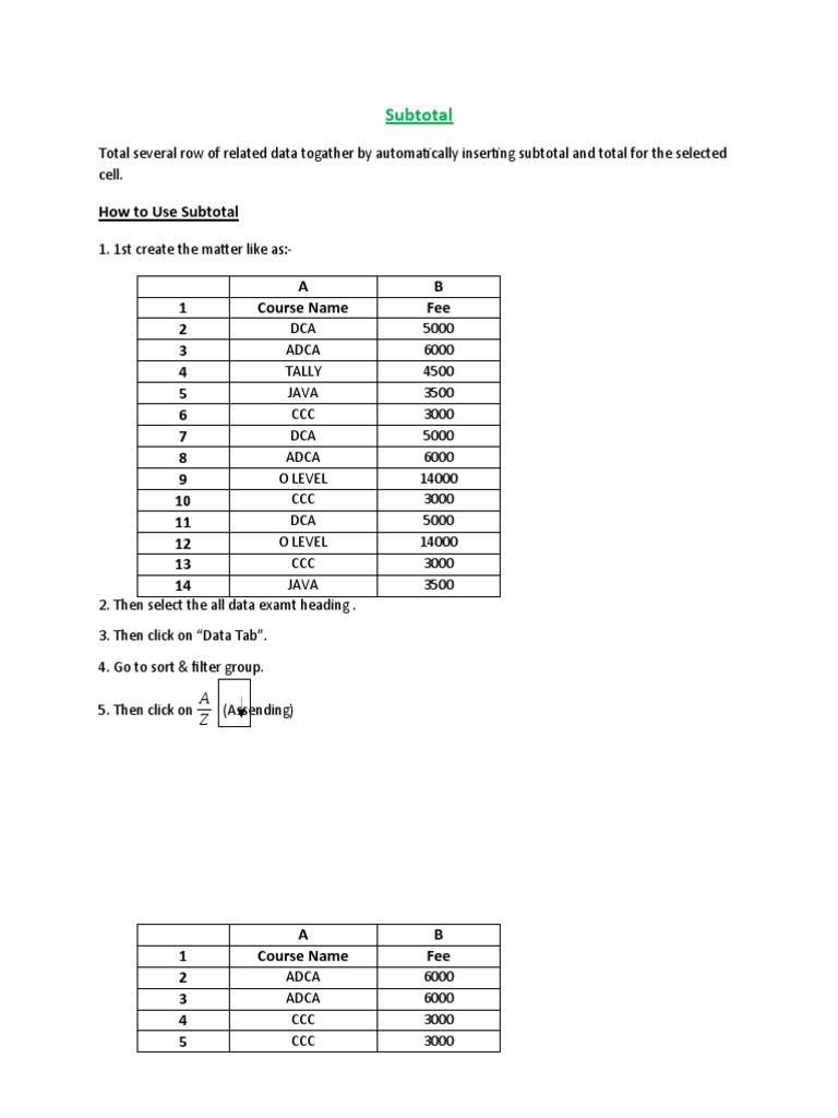 Subtotal: How To Use Subtotal | PDF | Spreadsheet | Microsoft Excel
