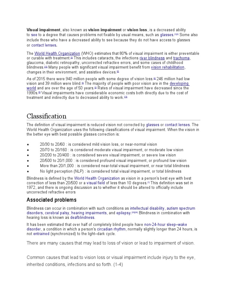 Classification: Associated Problems | PDF | Visual Impairment | Visual ...