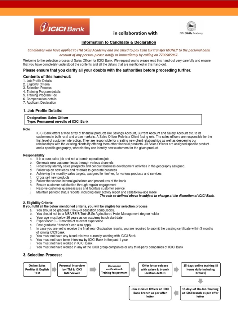 Icici Declaration - Itm (Online Training) | PDF | Sales | Banks