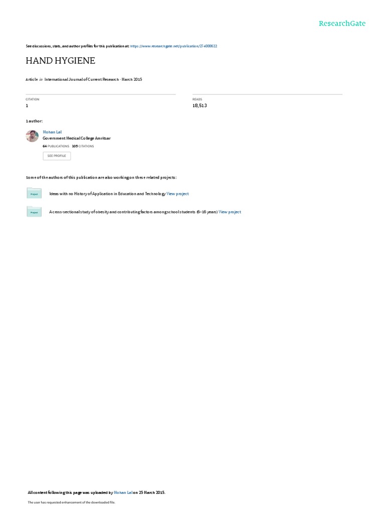 Hand Hygiene Research Paper | PDF | Hand Washing | Hygiene