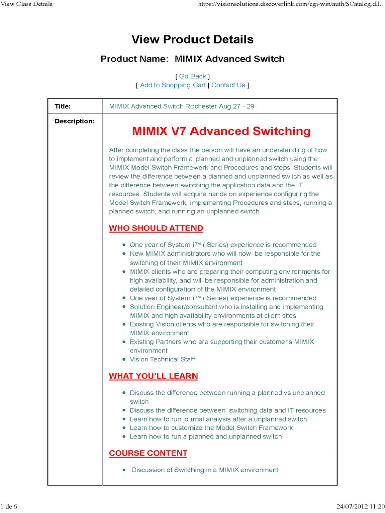 AS400 Replication MIMIX Advanced Switch Course | PDF