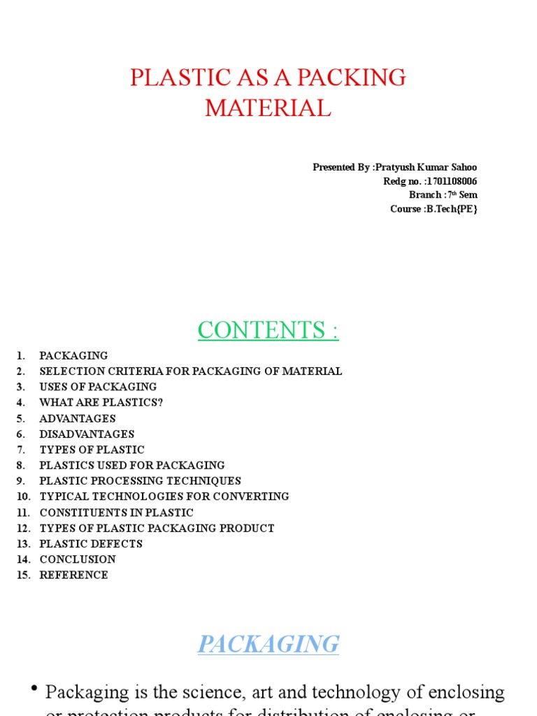 Plastic As A Packing Material | PDF | Plastic | Polyethylene