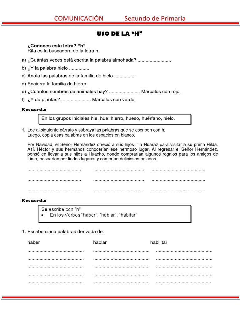 Actividades sobre el uso de la H | PDF