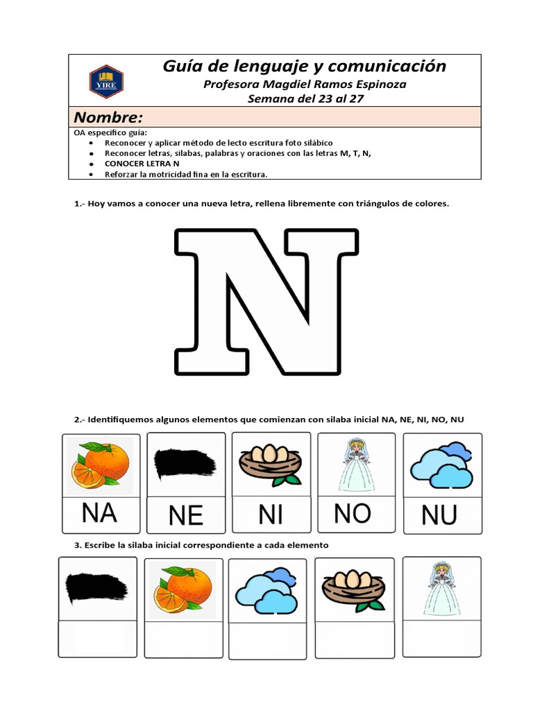 Guía Foto Silabico Letra N | PDF