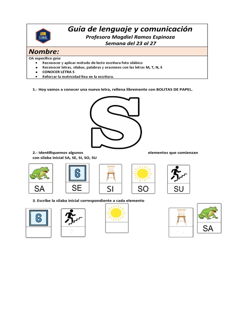Guía Foto Silabico Letra S | PDF