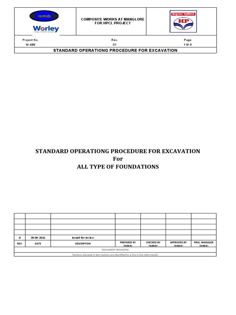 Standard Operationg Procedure For Excavation For All Type of ...