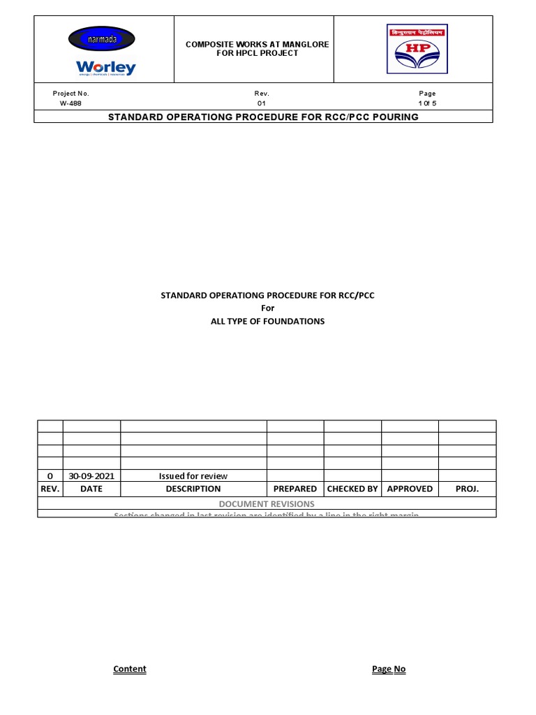 SOP for RCC/PCC Concrete Works | PDF | Concrete | Economic Sectors