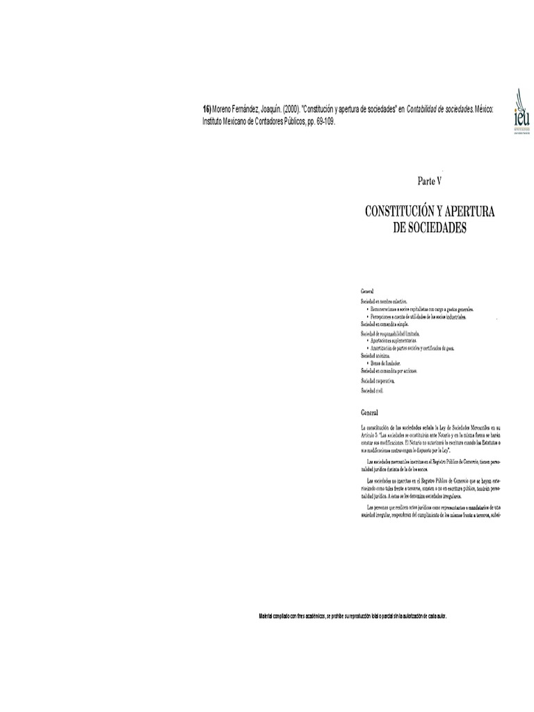16) Moreno Fernández, Joaquín. (2000) - "Constitución y Apertura de Sociedades" en Contabilidad ...