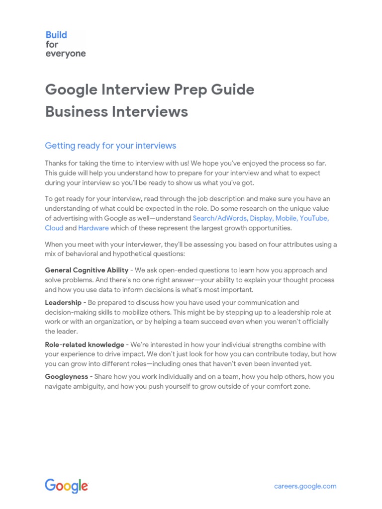 (Google Interview Prep Guide) Business Interviews | PDF | Leadership ...