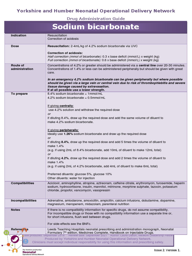 Sodium Bicarbonate Guidelines for Neonates | PDF | Dose (Biochemistry ...