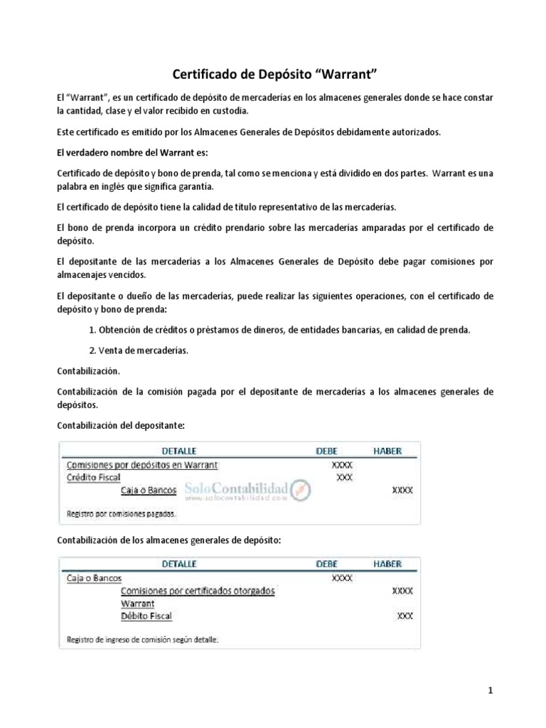 Certificado de Depósito WARRANT | PDF | Warrant (Finanzas) | Opción (Finanzas)
