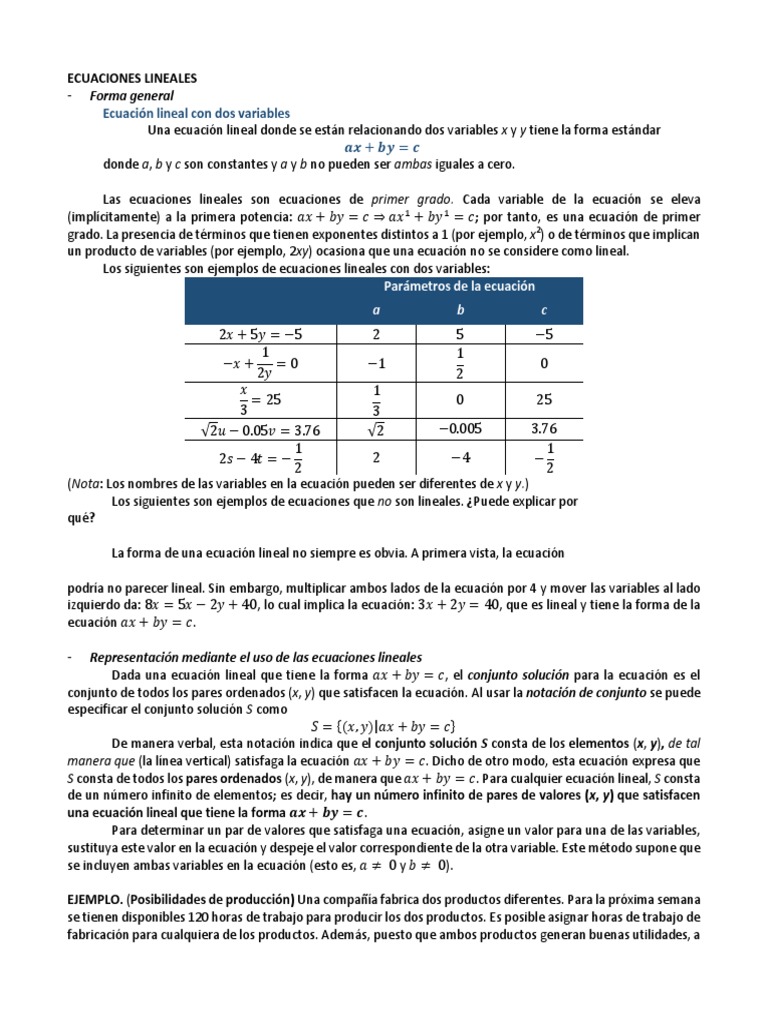 Ecuaciones Lineales: Forma y Ejemplos | PDF | Pendiente | Ecuaciones