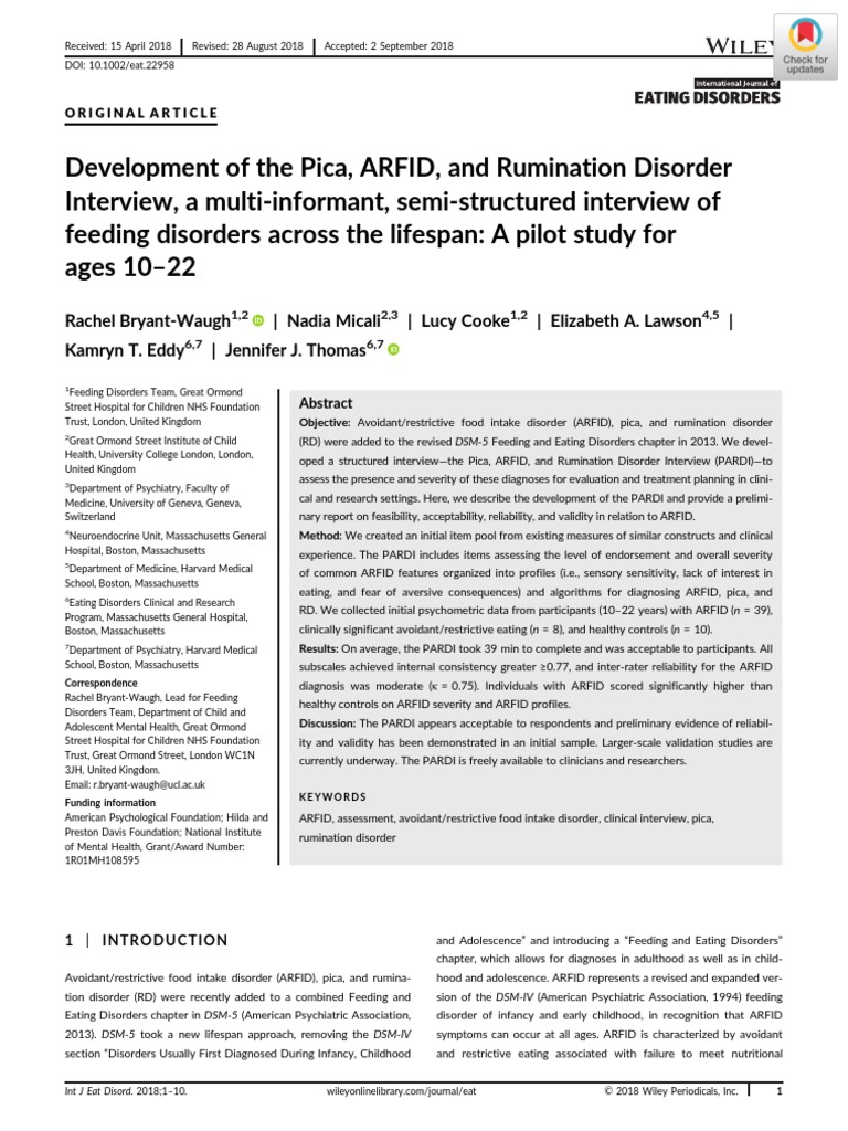 Development of The Pica, ARFID, and Rumination Disorder Interview, A ...