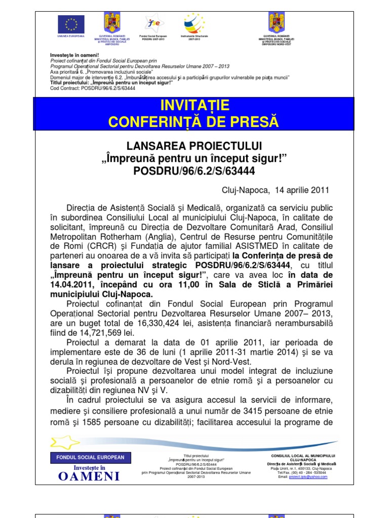 Invitatie conferinta lansare proiect