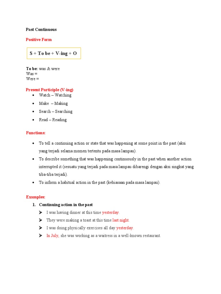 Past Continuous Tense | PDF | Grammar | Syntax