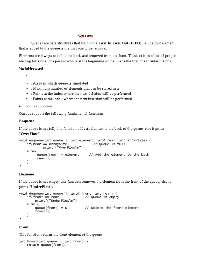 Queue and Circular Queue | PDF | Queue (Abstract Data Type) | Software ...