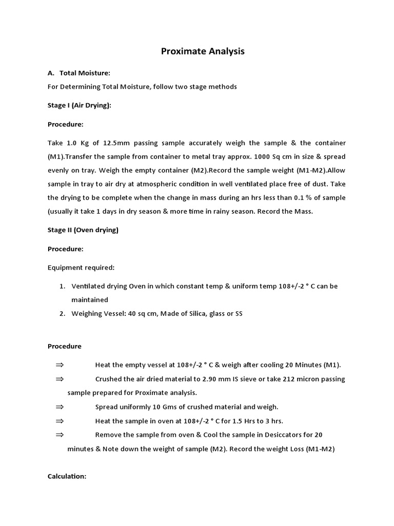 Proximate Analysis: A. Total Moisture | PDF | Weight | Furnace