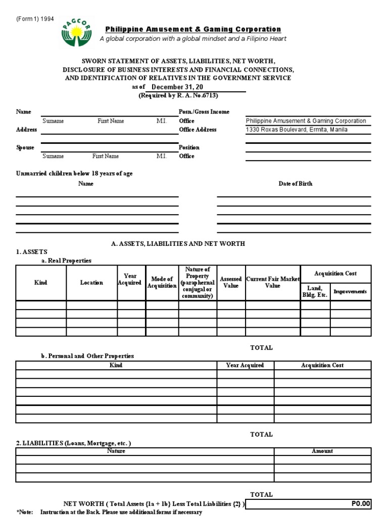 SALN Form | PDF | Mergers And Acquisitions | Government Finances