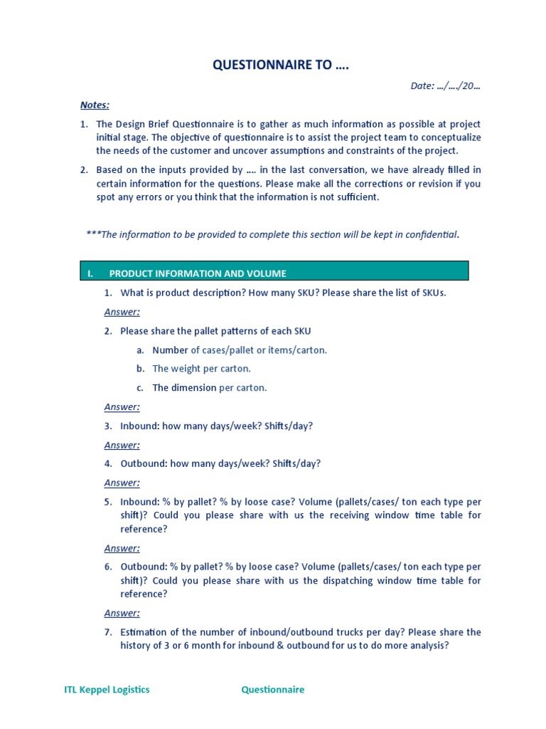 Standard Questionnaire - Transportation | PDF | Warehouse | Logistics