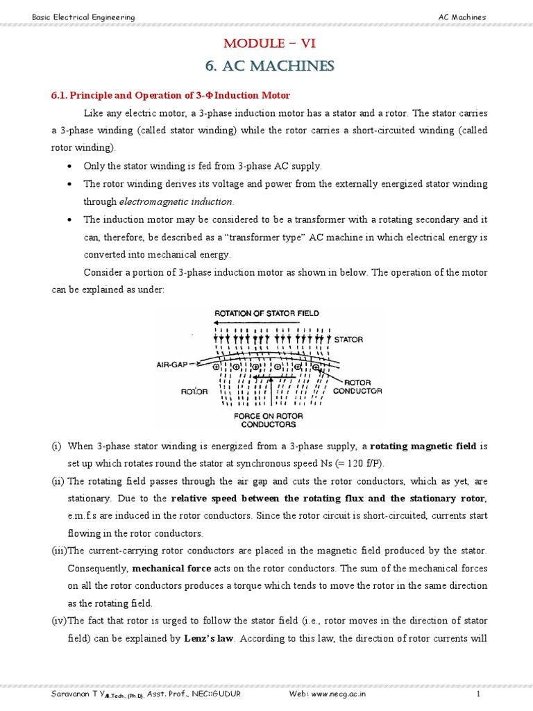 Module-VI AC Machines | PDF | Electromagnetic Induction | Electric Motor