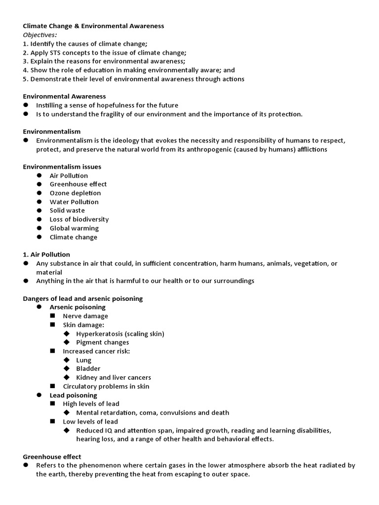 Climate Change Awareness Objectives | PDF | Climate Change | Greenhouse ...