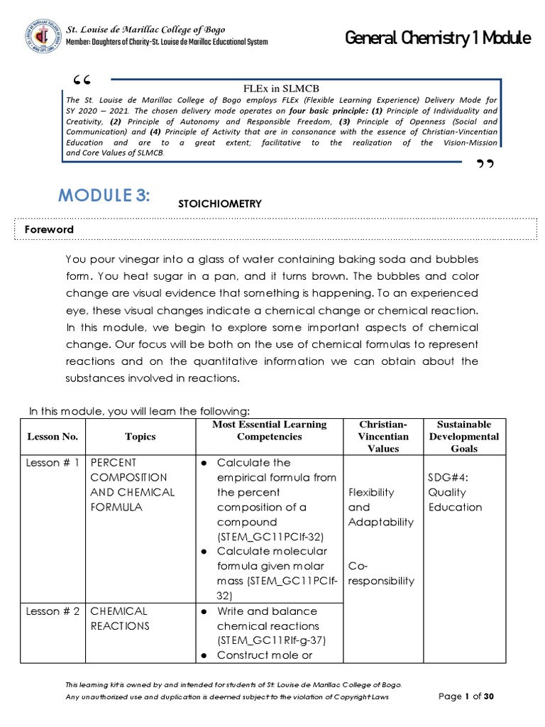 Gen Chem 1 Module3 | PDF | Mole (Unit) | Stoichiometry