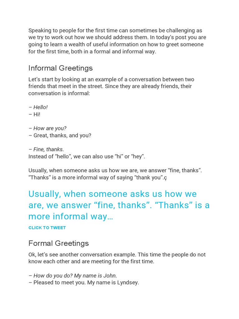 Formal and Informal Greetings | PDF