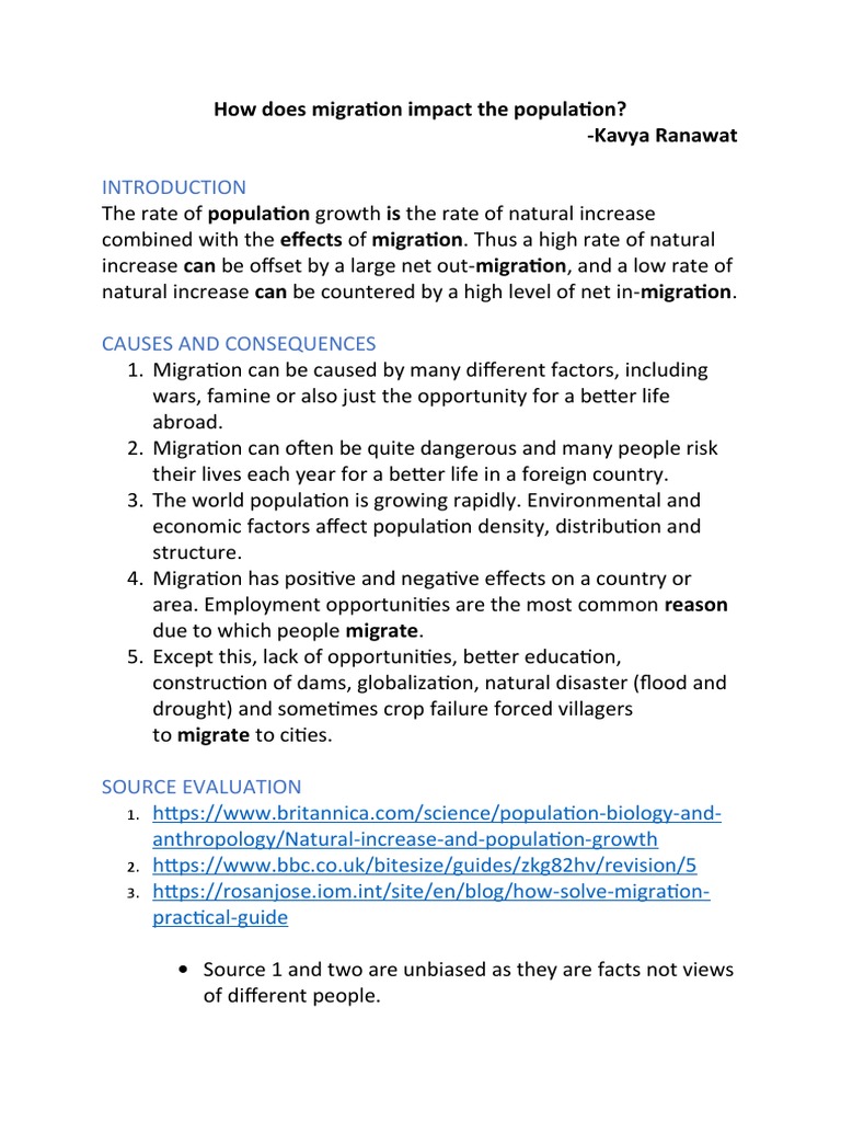 How Does Migration Impact The Population? - Kavya Ranawat | PDF | Human ...