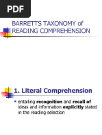 The Barrett Taxonomy of Reading Comprehension | PDF | Reading Comprehension | Question