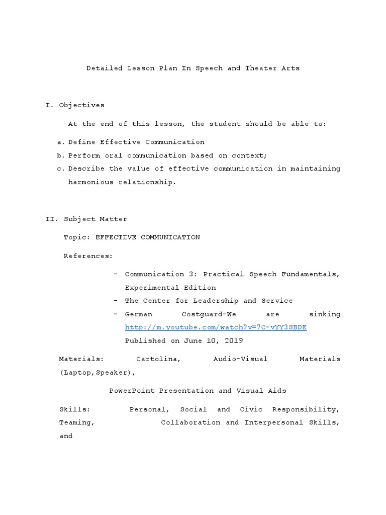 Effective Communication Leson Plan | PDF | Communication | Lesson Plan