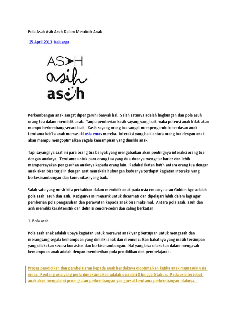 Pola Asah Asih Asuh dalam Pendidikan Anak | PDF