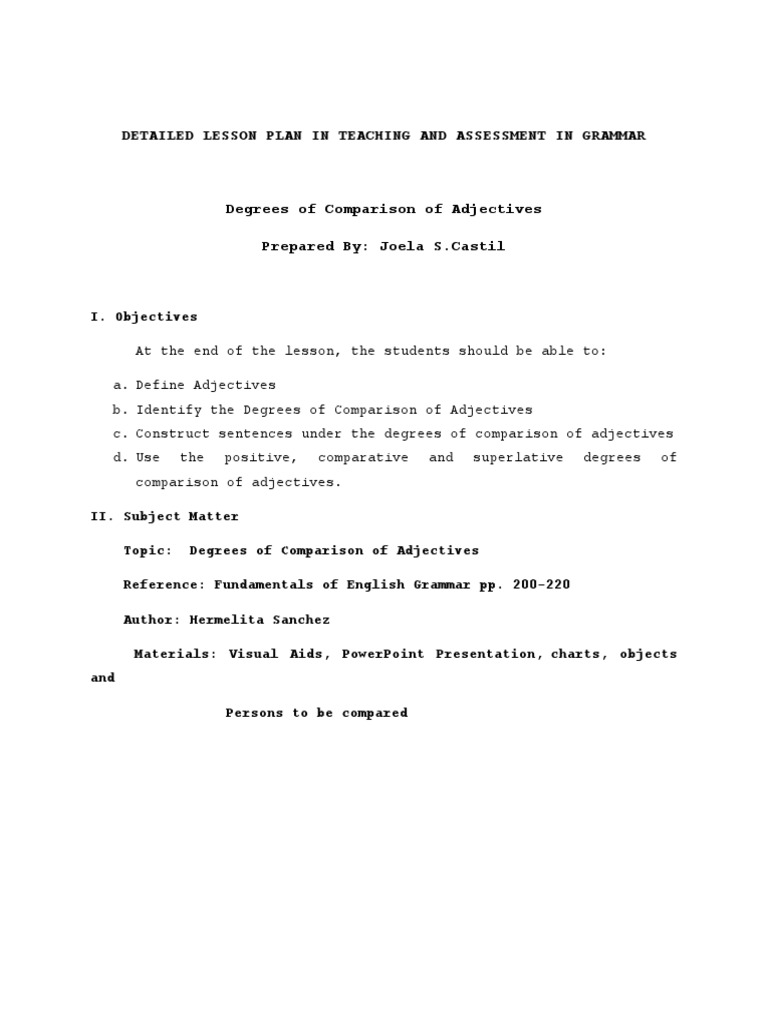 Comparing Adjectives Lesson Plan | PDF | Adjective | Noun